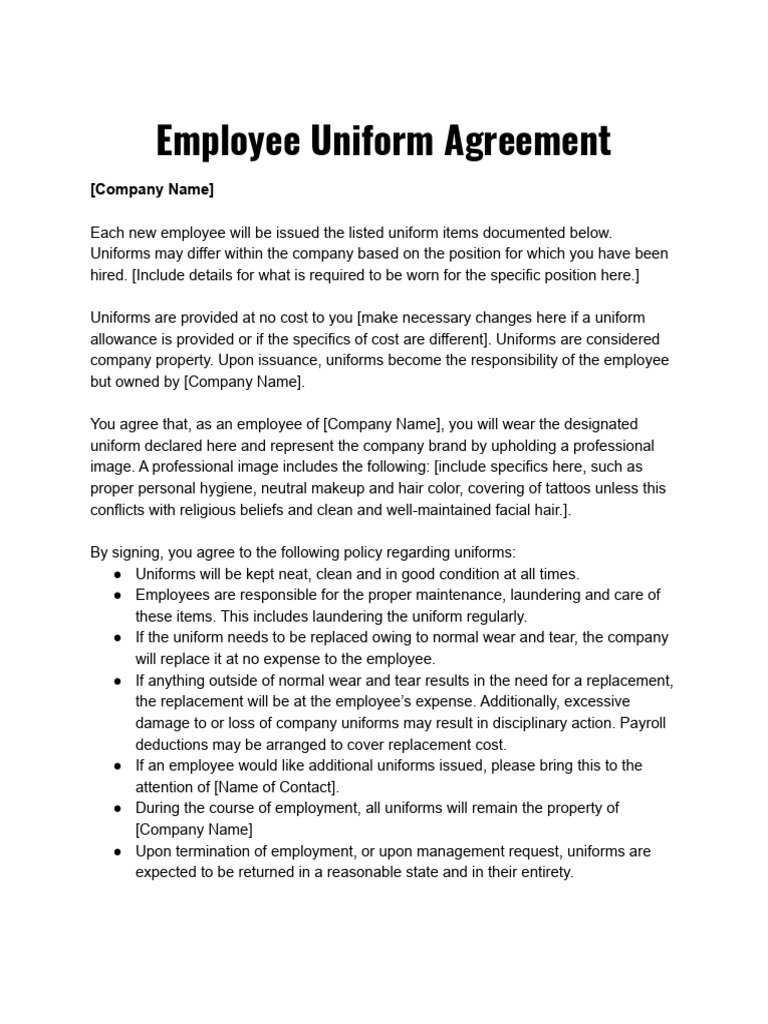 Employee Uniform Agreement Sample Template 092321 3 | PDF | Employment ...