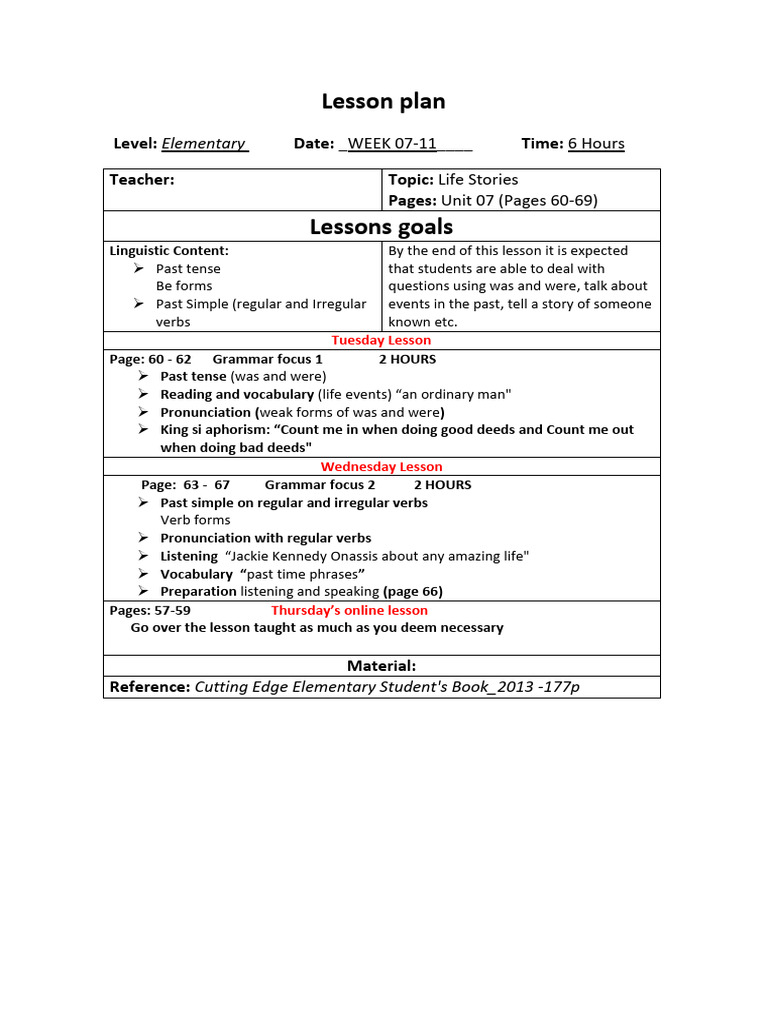 Elementary English Lesson Plan | PDF