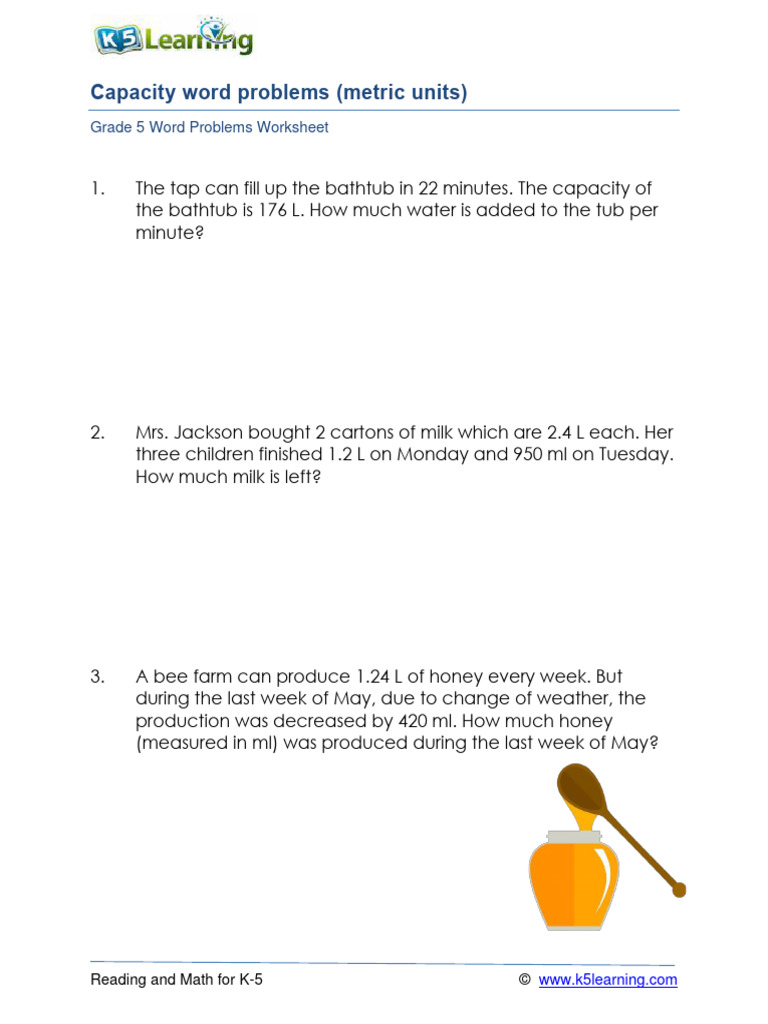 Grade 5 Capacity Word Problems B | PDF | Home & Garden
