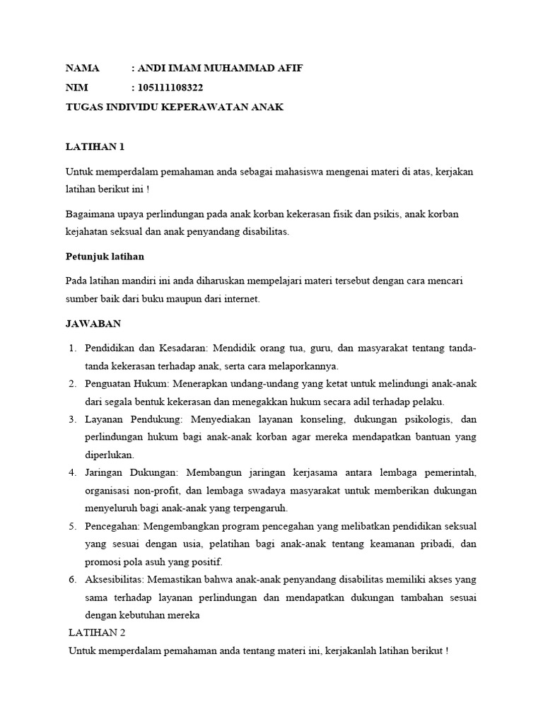 Tugas Individu Kep Anak (ANDI IMAM MUHAMMAD AFIF) | PDF | Kesehatan Holistik