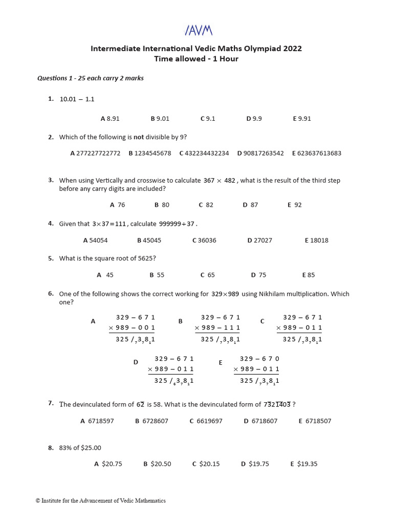 Intermediate IVMO 2022 1 | PDF | Area | Numbers