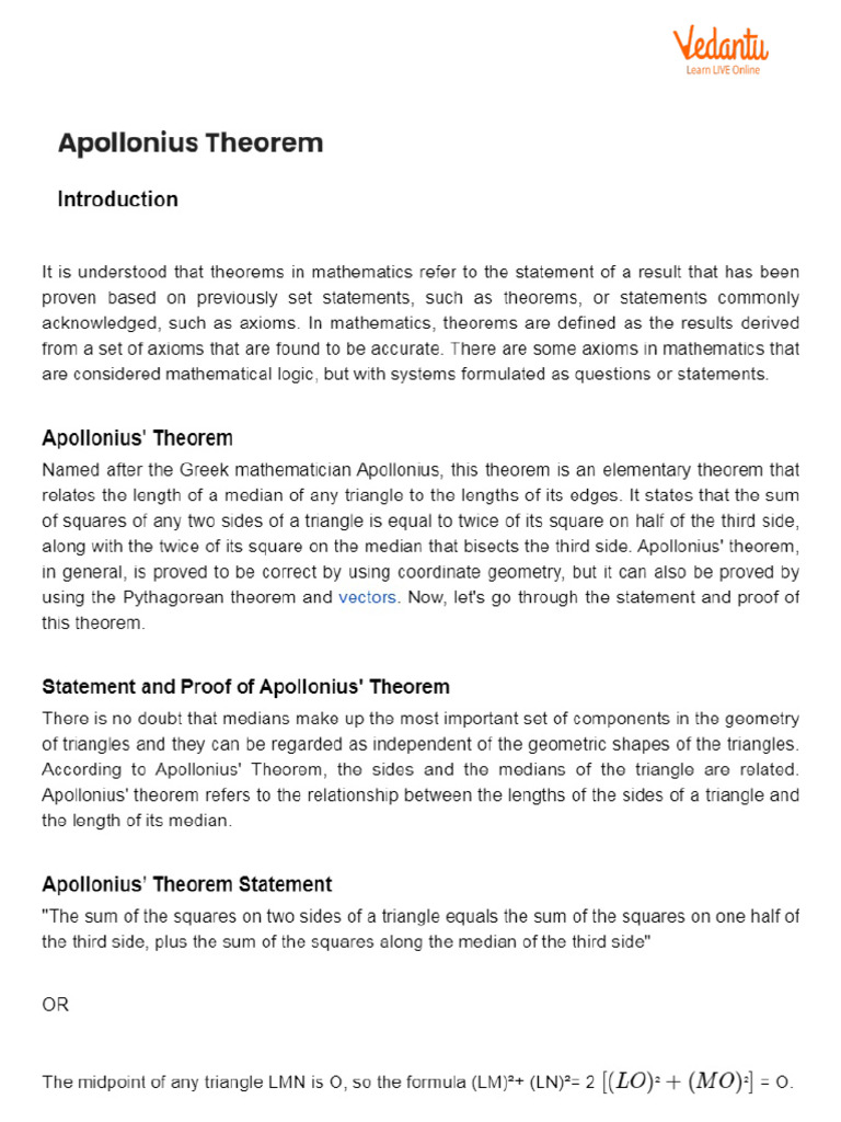 Apollonius Theorem | PDF