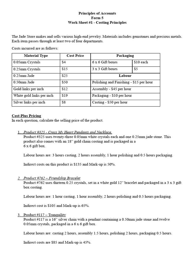 Worksheet - Costing Principles | Download Free PDF | Necklace
