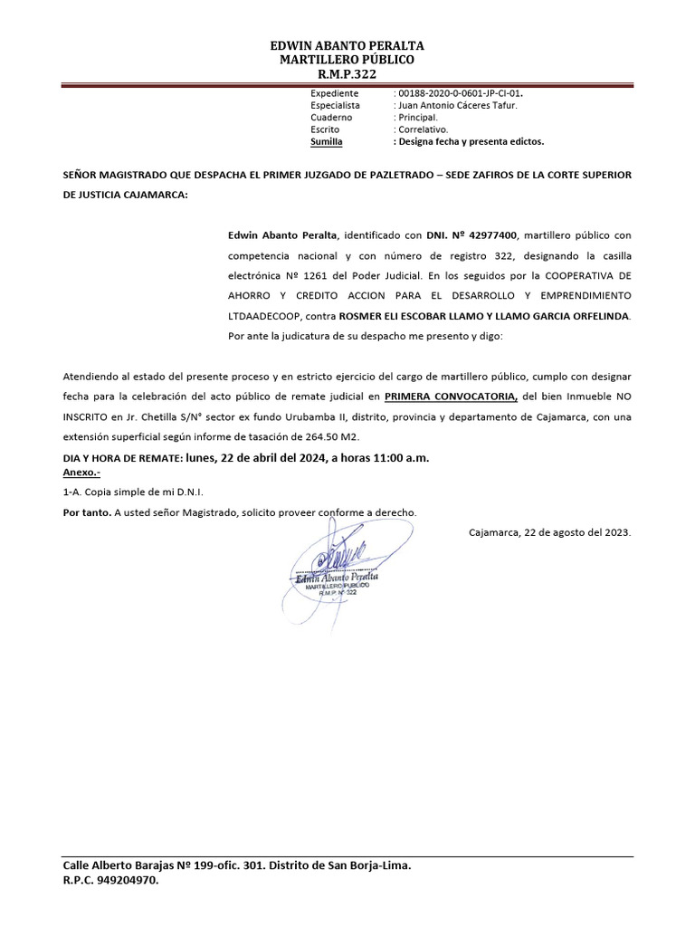 Escrito y Edicto Primera | PDF | Gobernancia | Ley Pública