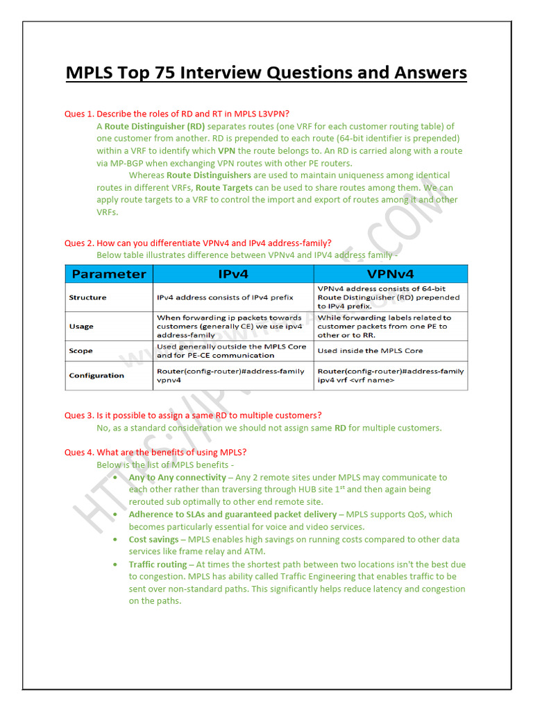 MPLS Interview Questions and Answers Vol 1.0 | PDF | Networking | Multiprotocol Label Switching