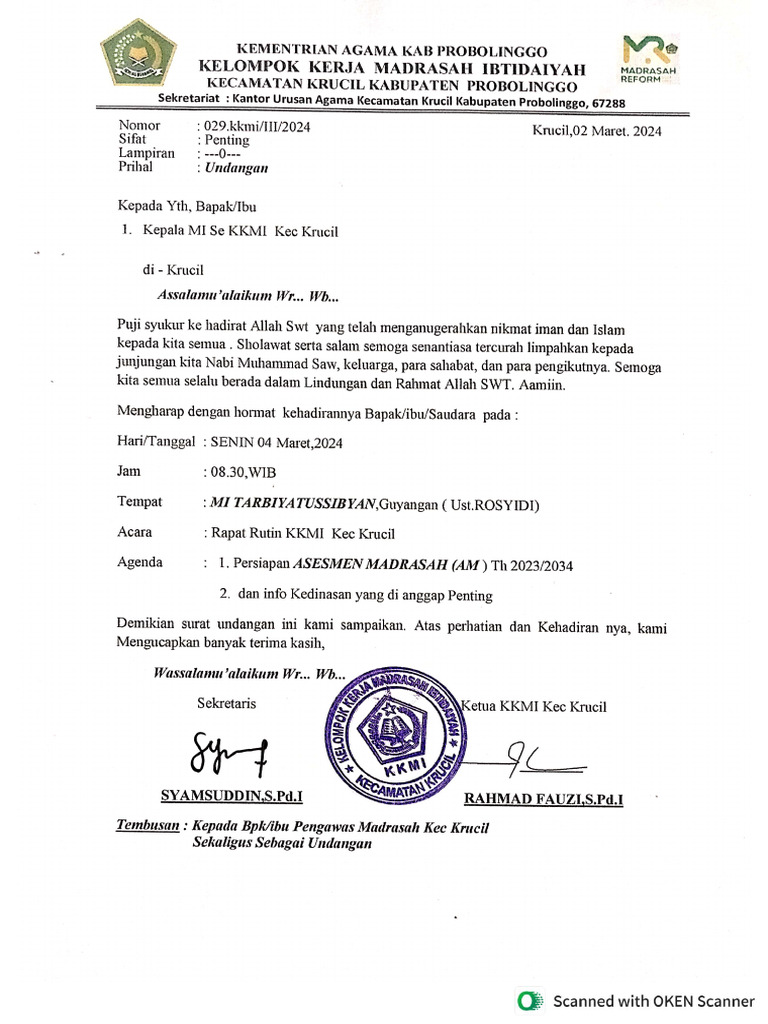 Undangan Rapat KKMI 2024 | PDF