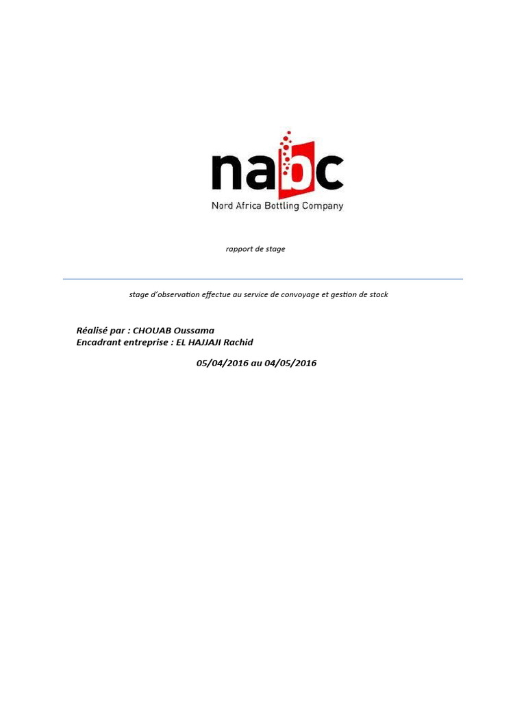 Rapport de Stage chez NABC Maroc | PDF | Coca Cola | The Coca Cola Company