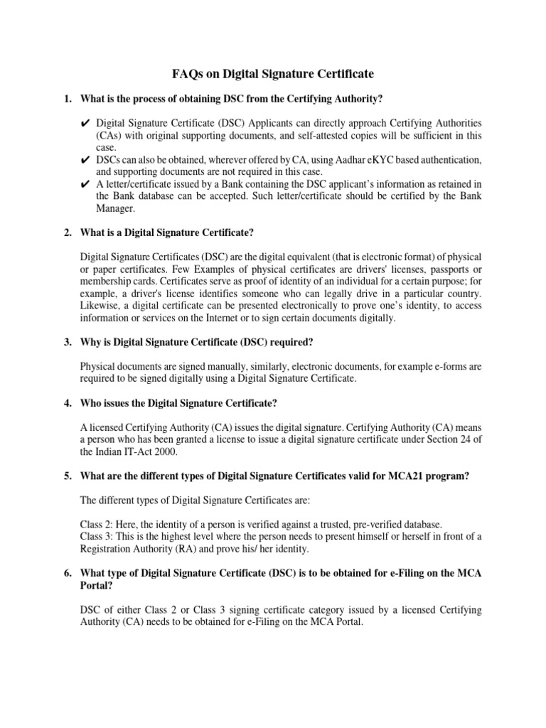 Digital Signature Certificate FAQs | PDF | Public Key Certificate ...