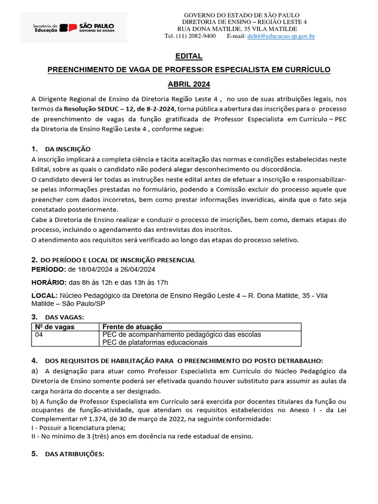 1 Edital 2024 Pec Abril 2024 | PDF | Pedagogia | Aprendizado