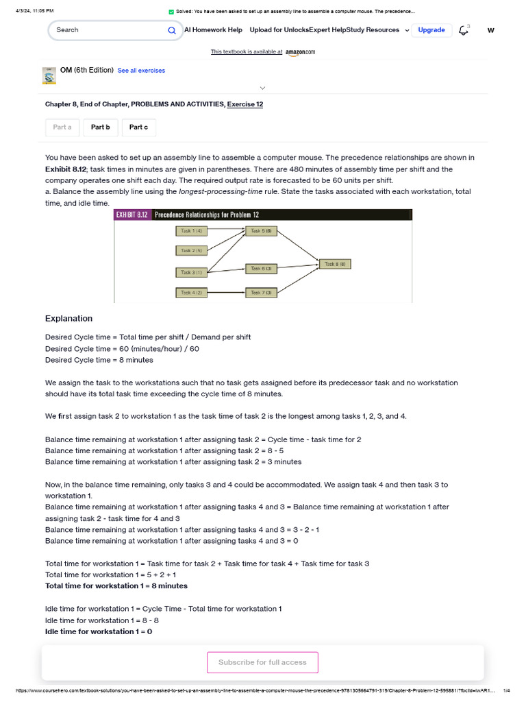 Solved - You Have Been Asked To Set Up An Assembly Line To Assemble A ... Solved - You Have Been Asked To Set Up An Assembly Line To Assemble A ...