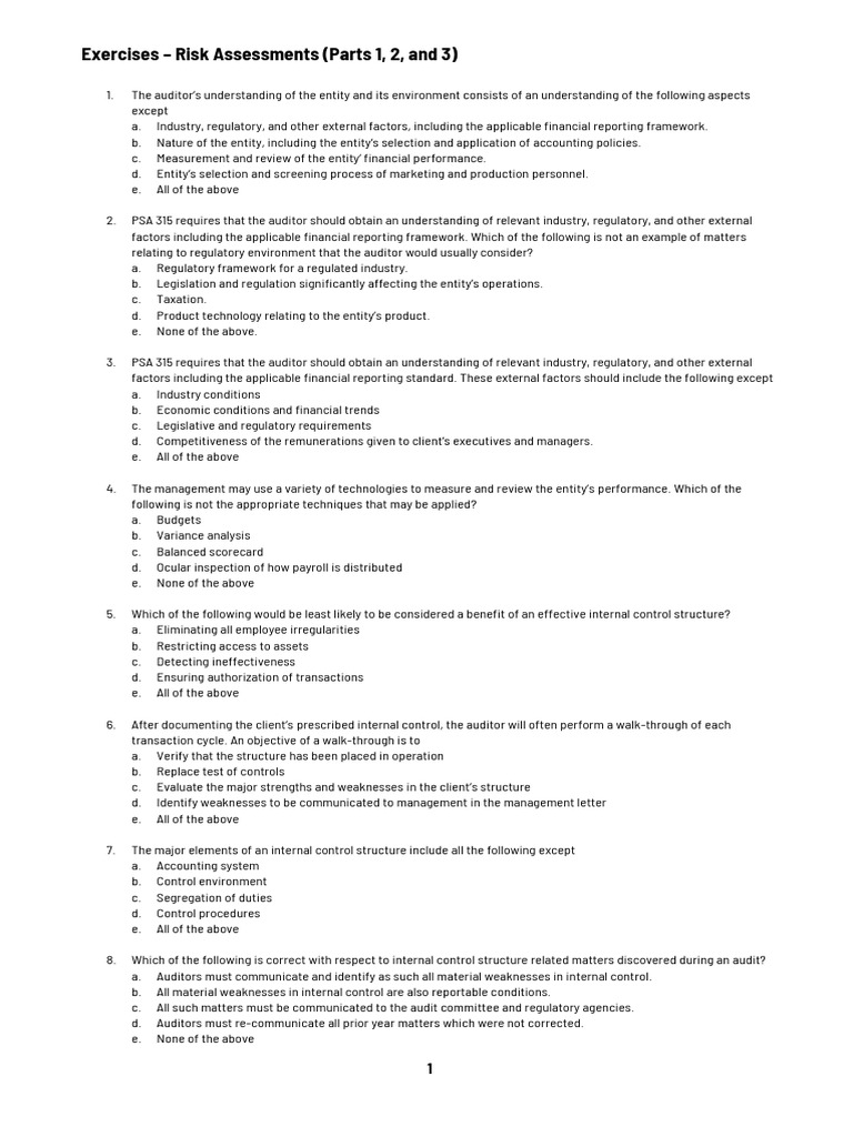 Exercises - Risk Assessment Parts 1,2,3 | Download Free PDF | Internal ...