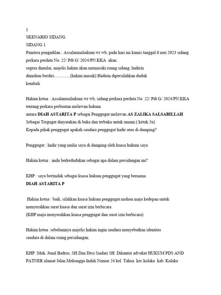 Skenario Sidang Perdata | PDF | Hukum
