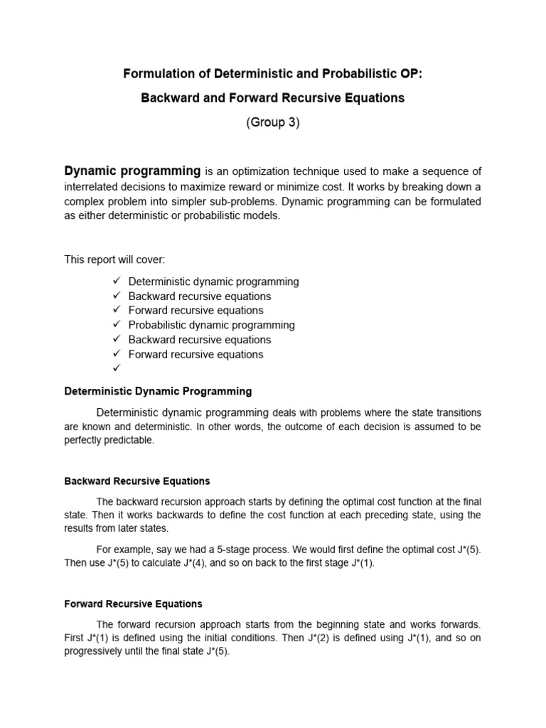 Group 3 Report Pdf Dynamic Programming Mathematical Optimization 1591
