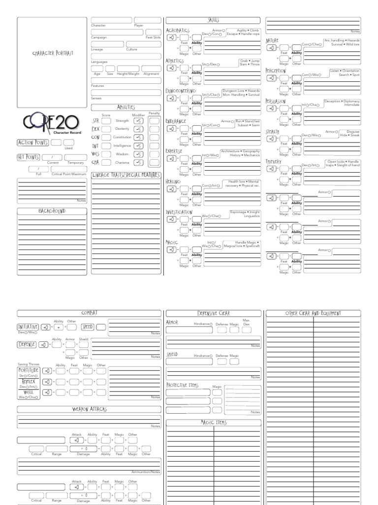 Comprehensive Character Sheet Template | PDF