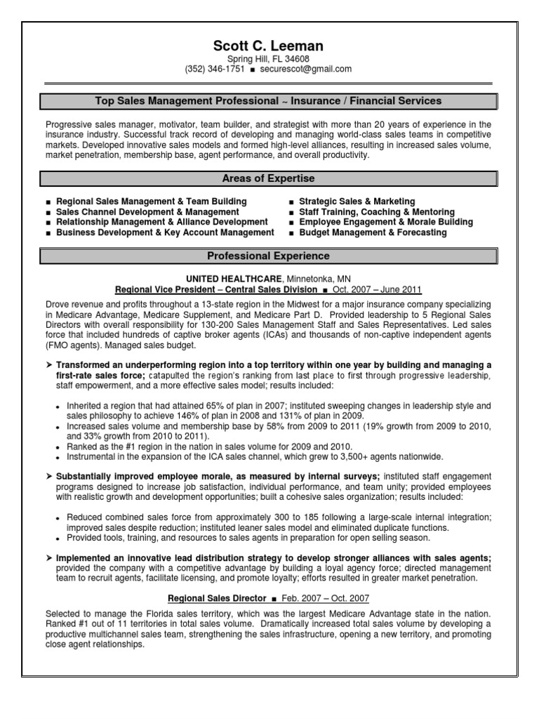 Vice President Medicare Sales in Tampa FL Resume Scott Leeman | PDF ...