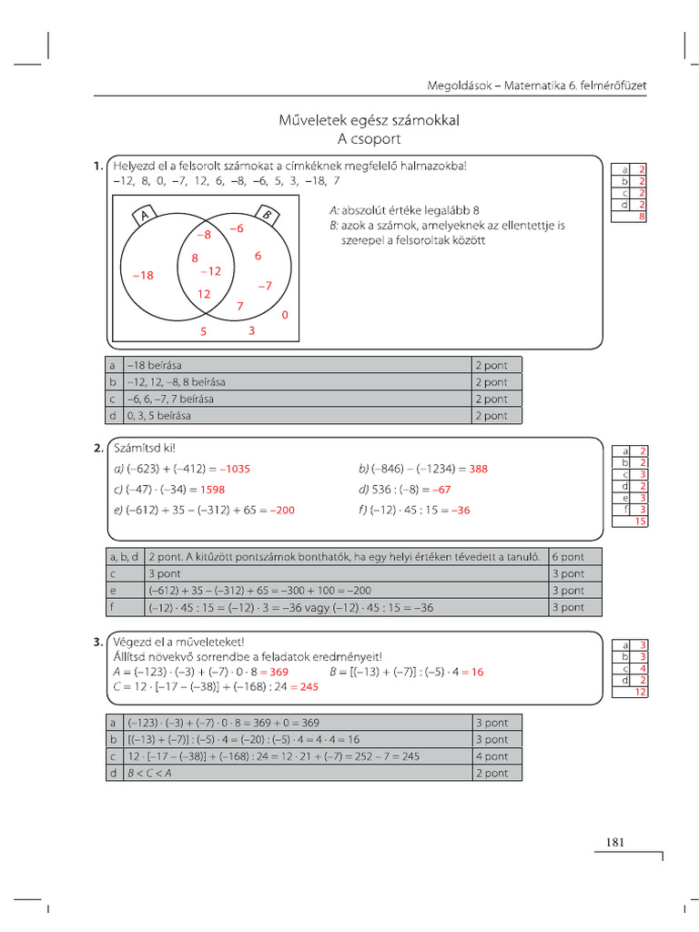 Matek Témazáró 6. Osztály Megoldás | PDF