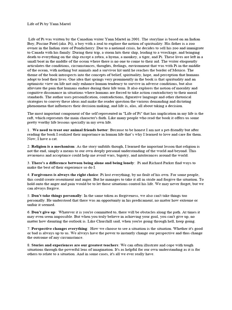 Life of Pi by Yann Martel | PDF | Psychology | Psychological Concepts