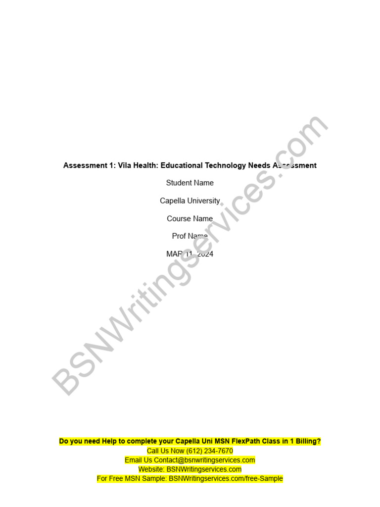 NURS FPX 6109 Assessment 1 Vila Health - Educational Technology Needs Assessment | PDF ...