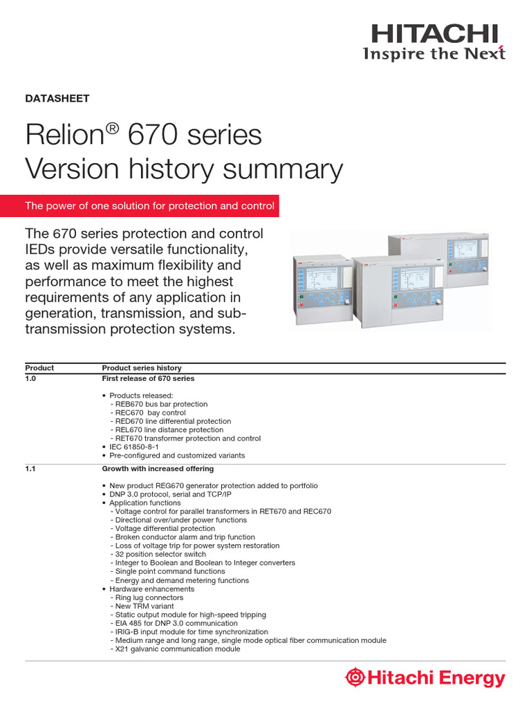 4CAE000226 Relion 670 Series - Version History Summary | PDF ...