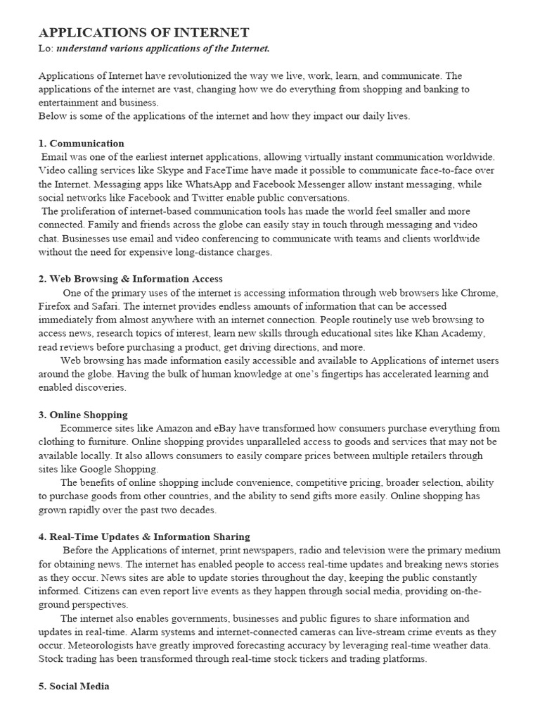Applications of Internet | Download Free PDF | Internet | Social Media
