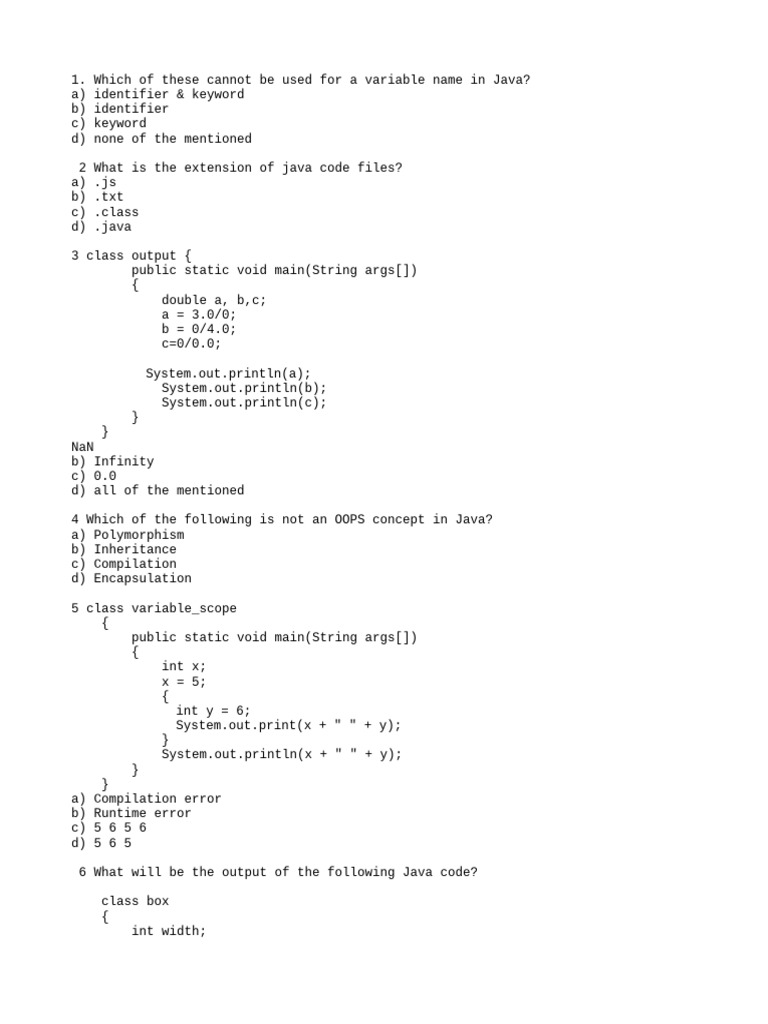 Java Mcqs Pdf Integer Computer Science Class Computer Programming 8557