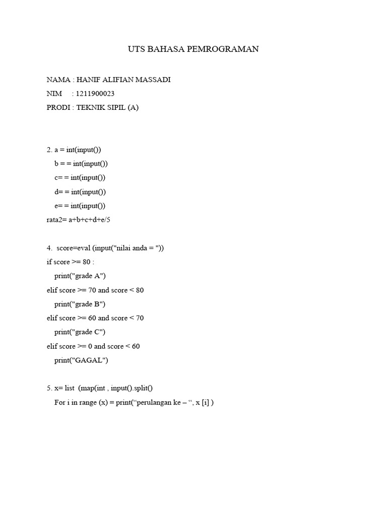 Uts Bahasa Pemrograman | PDF
