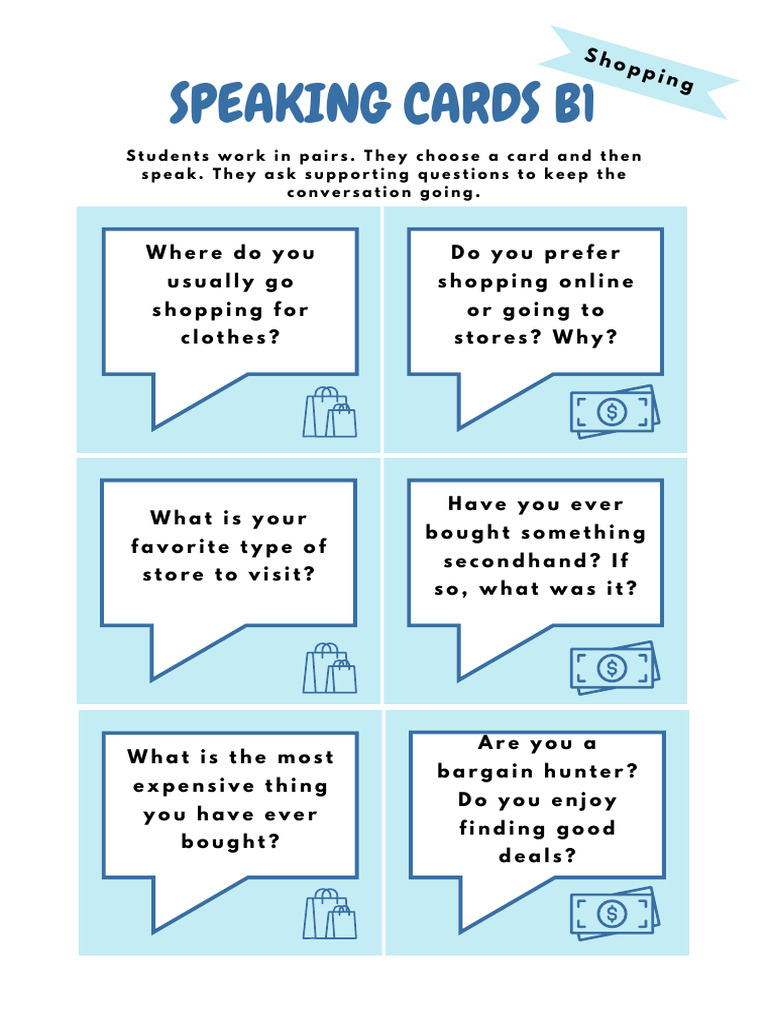 B1 Shopping Speaking Cards | PDF | Marketing | Service Industries