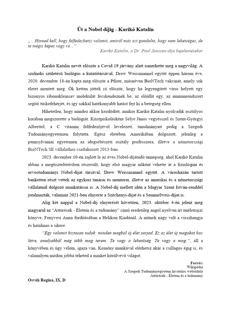 Karikó Katalin Cikk | PDF