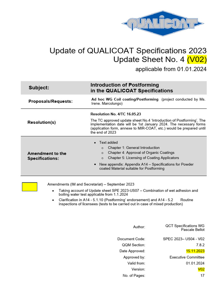 QUALICOAT 2023 Postforming Update | PDF | Coating | Sheet Metal