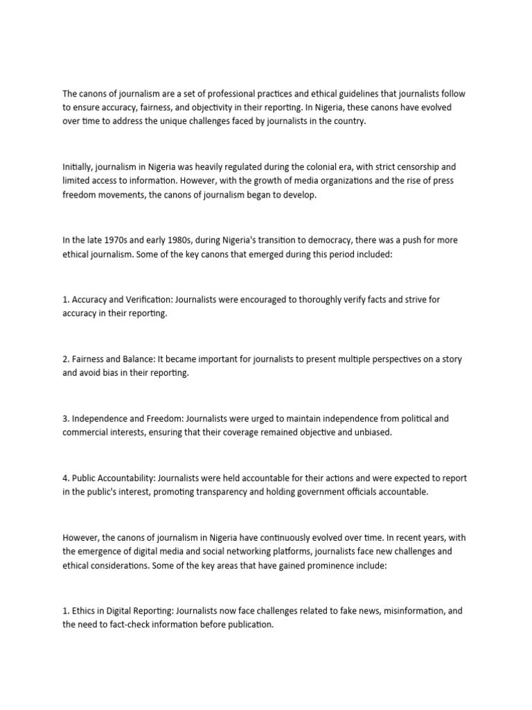 Evolving Canons of Journalism in Nigeria | PDF | Journalism | Media ...