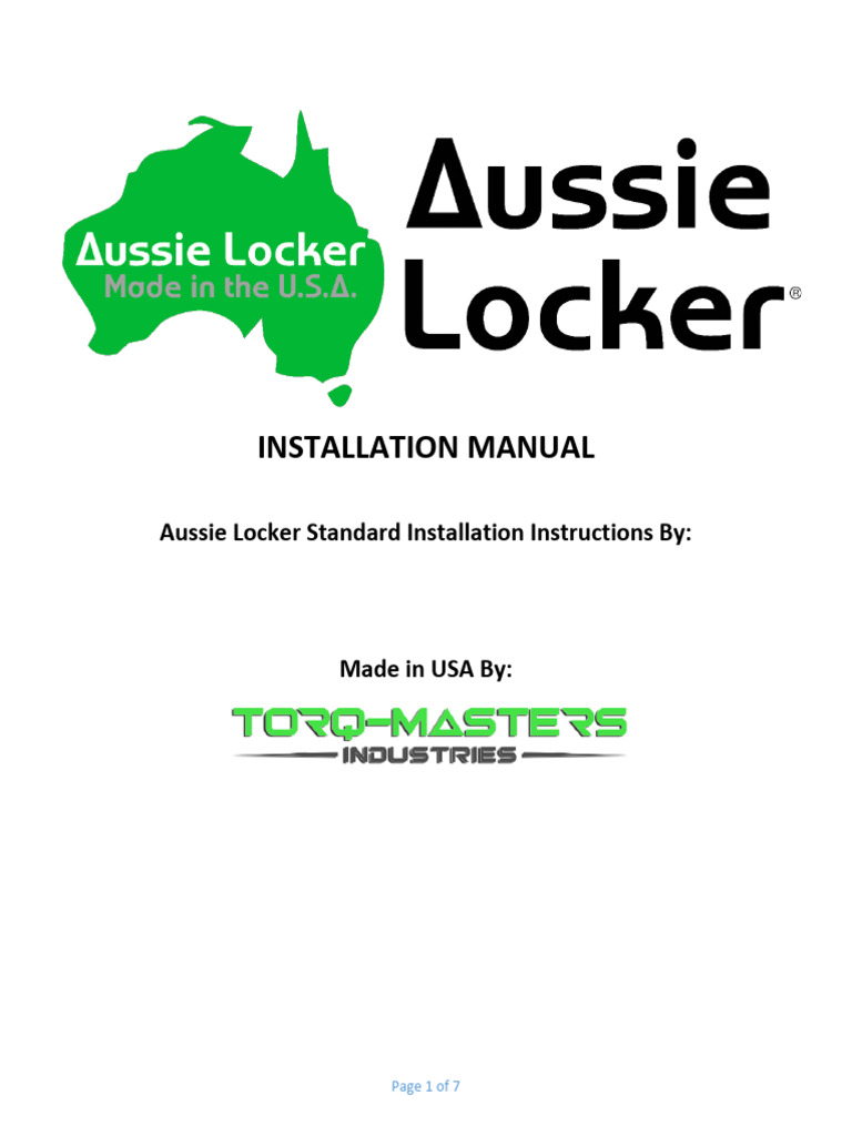 2022 Aussie Locker Standard Install Manual | PDF | Gear | Axle