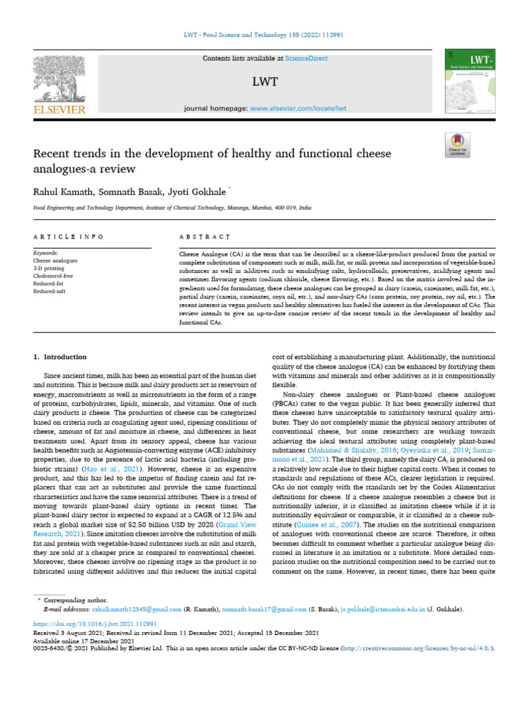 Functional Cheese Analogues | PDF | Cheese | Emulsion