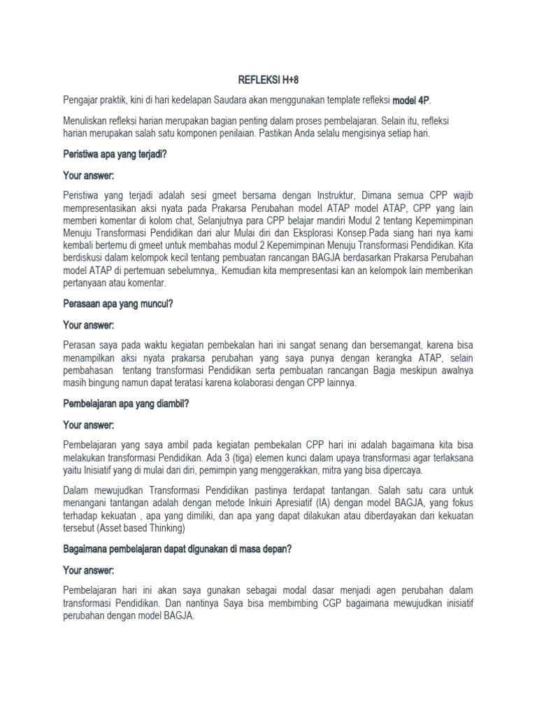 Refleksi H 8 | PDF | Bisnis