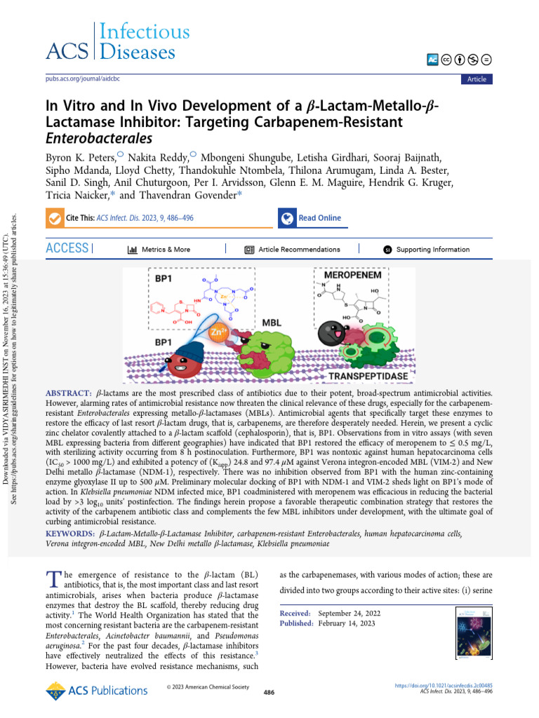 peters et al 2023 in vitro and in vivo development of a β lactam metallo β lactamase inhibitor ...