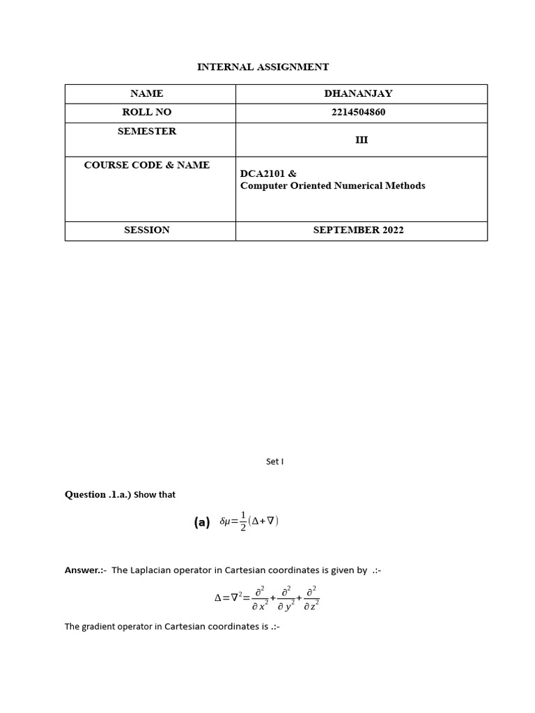 Dca2101 - Computer Oriented Numerical Methods | Download Free PDF | Equations | Initial Condition