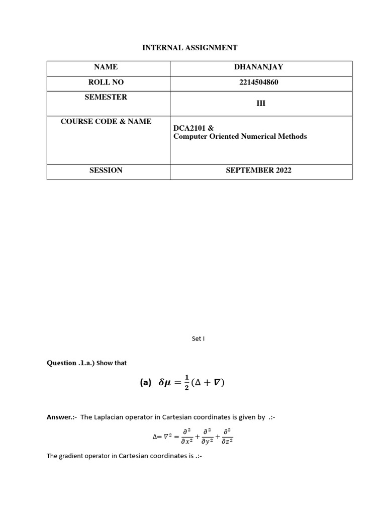 Dca2101 - Computer Oriented Numerical Methods | PDF | Initial Condition ...