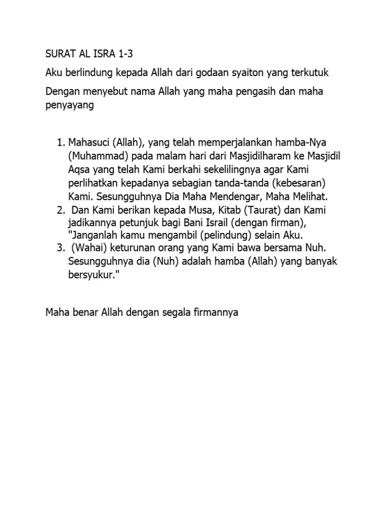 Surat Al Isra 1 | PDF | Ilmu Sosial | Agama & Spiritualitas