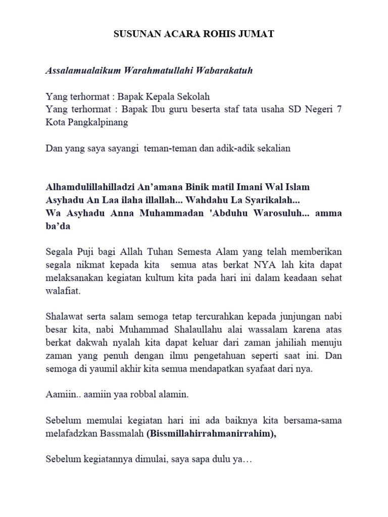 Susunan Acara Rohis Jumat | PDF | Agama & Spiritualitas