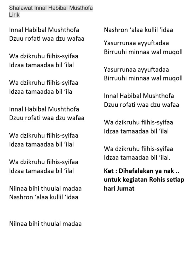 Innal Habibal Musthofa LIRIK | PDF