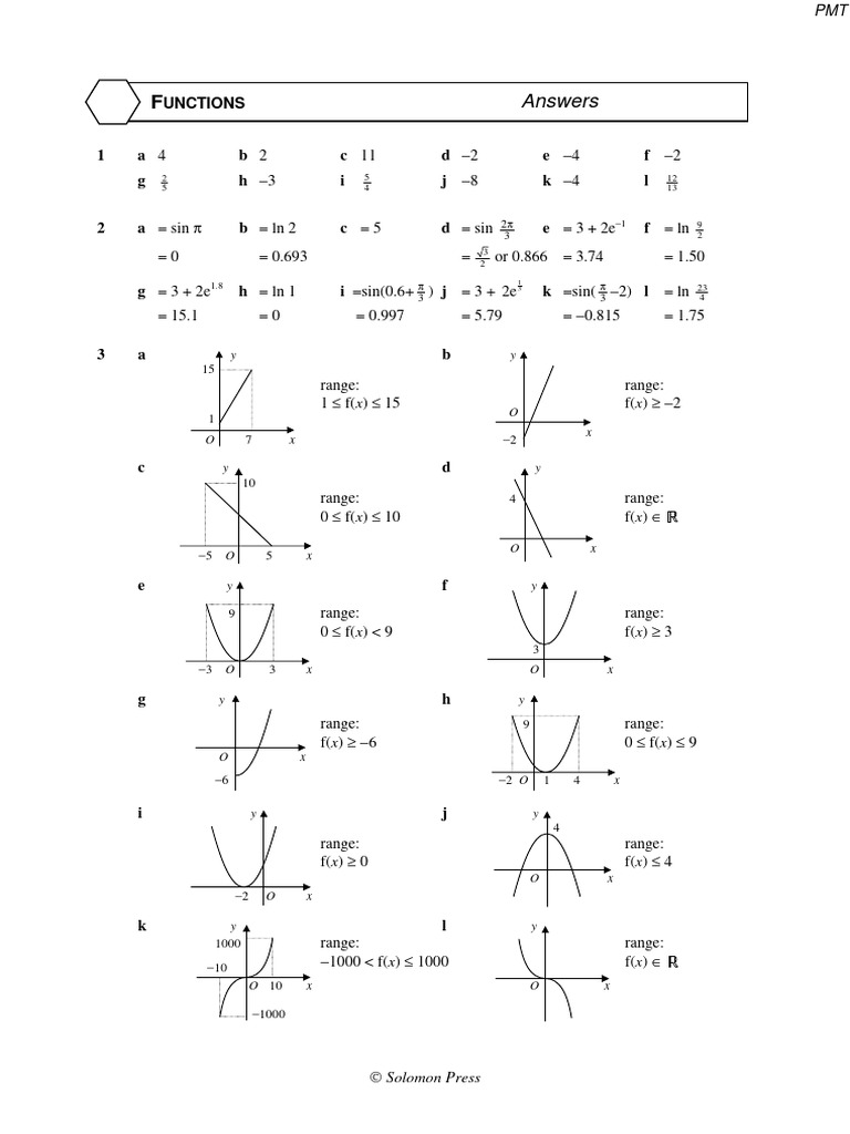 01b. Domain, Range and Values of Functions - Answers | PDF | Teaching ...