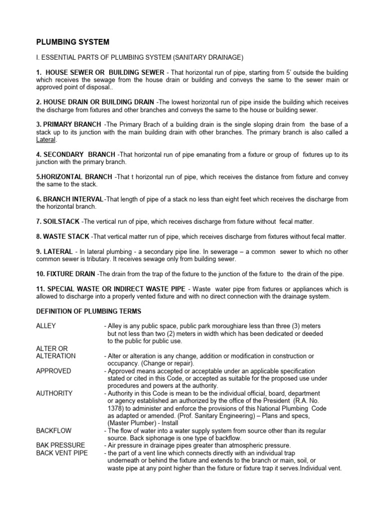 Definiton of Terms-Plumbing System - PRINT | PDF | Plumbing | Sanitary ...