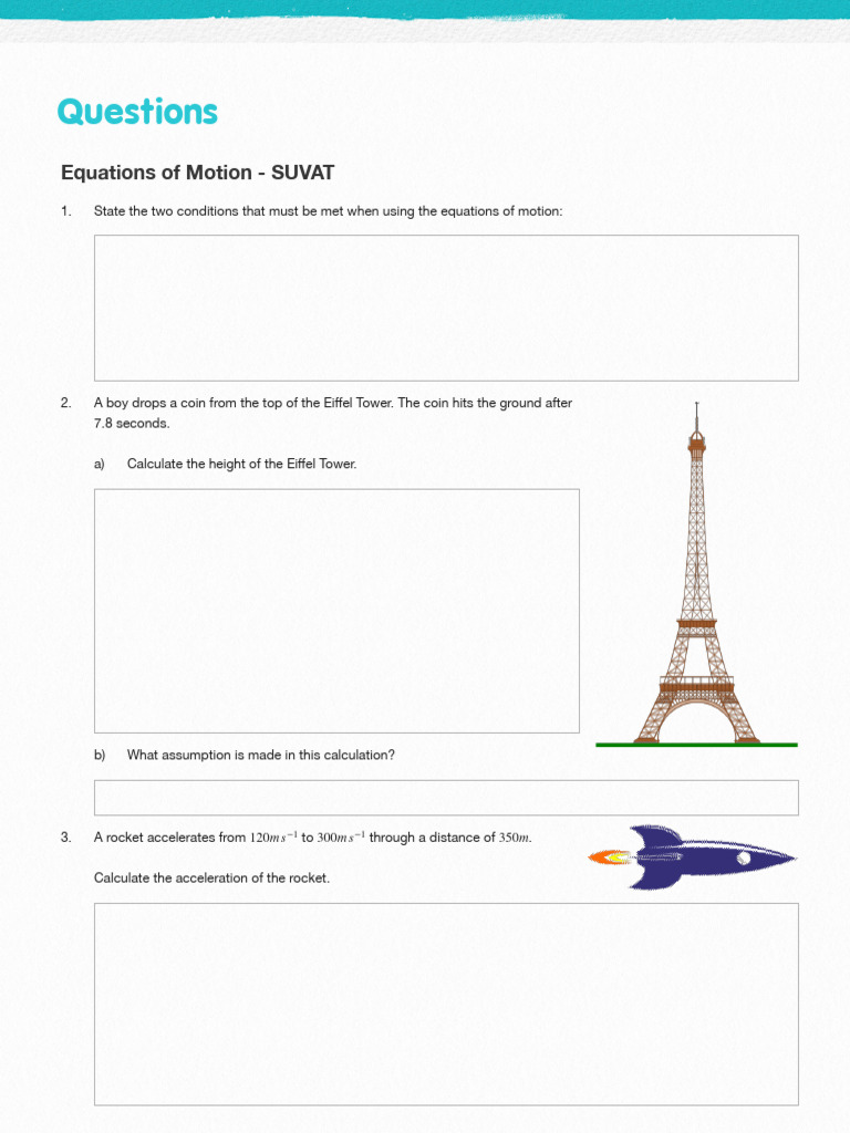 2.1.2 - Equations of Motion - QUESTIONS | PDF