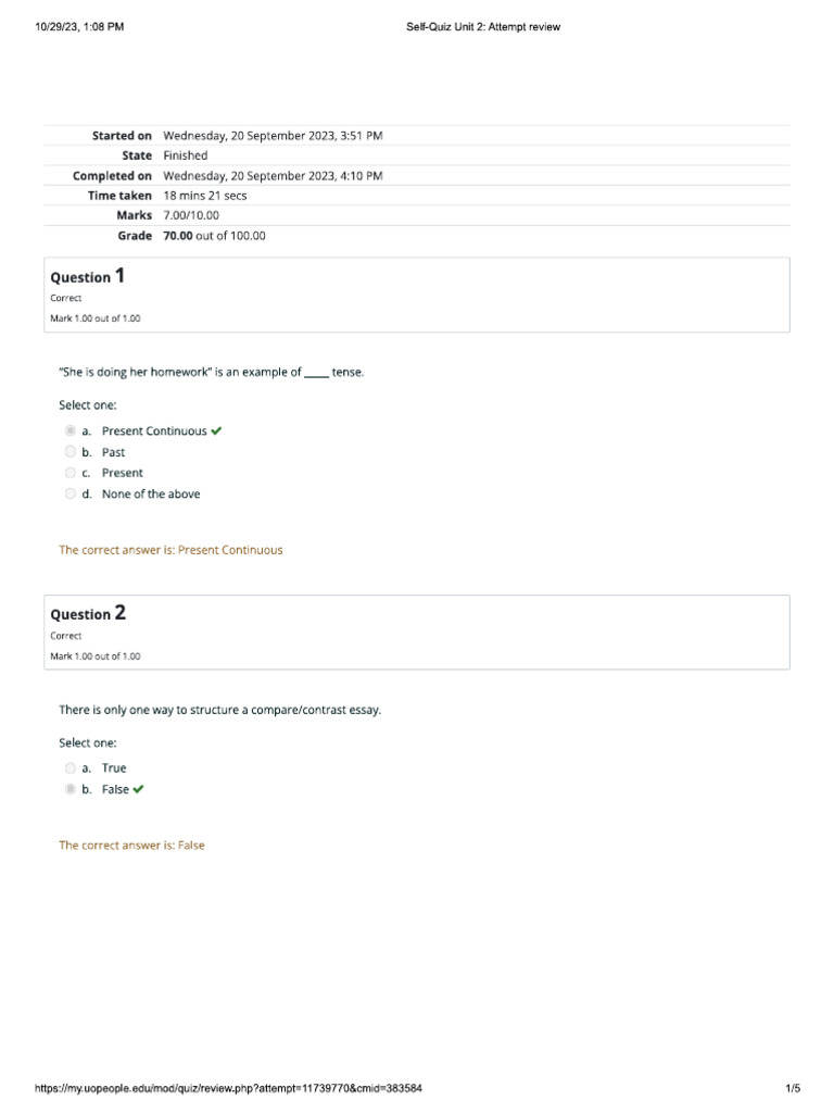 Self Quiz Unit 2 | PDF