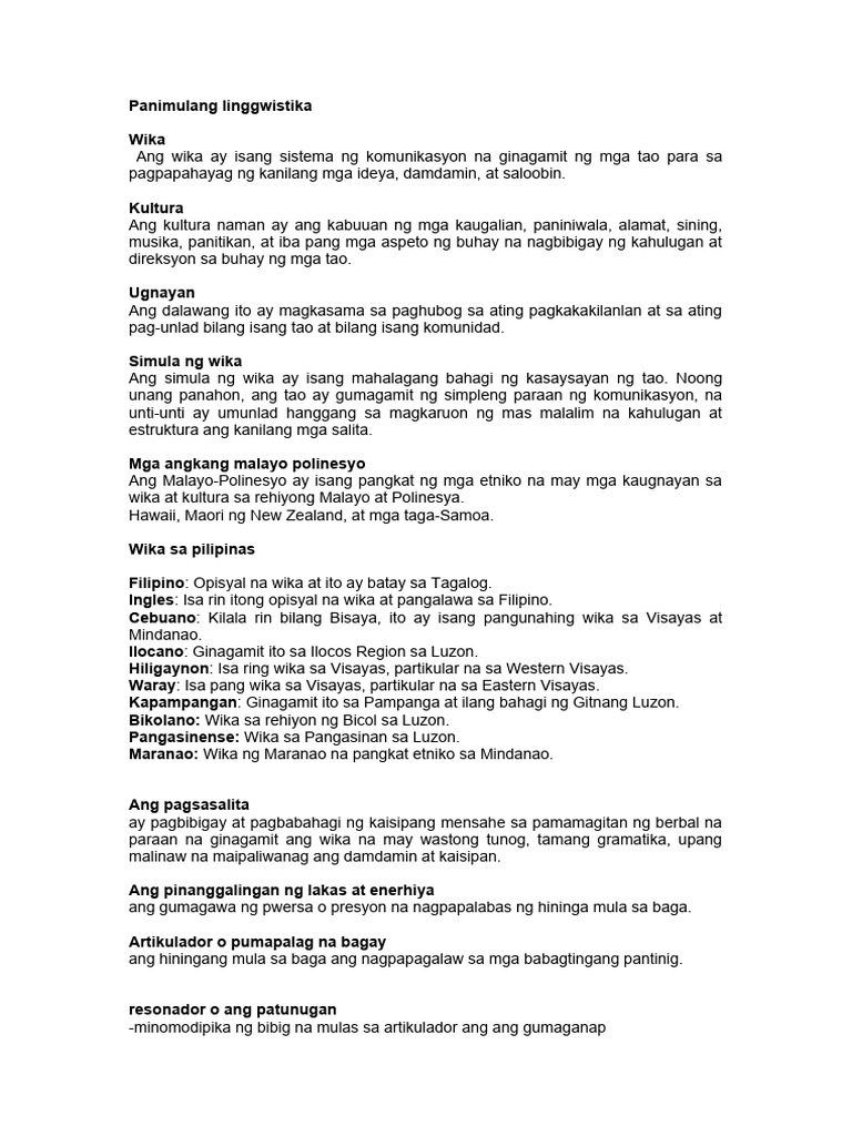 Panimulang Linggwistika | PDF