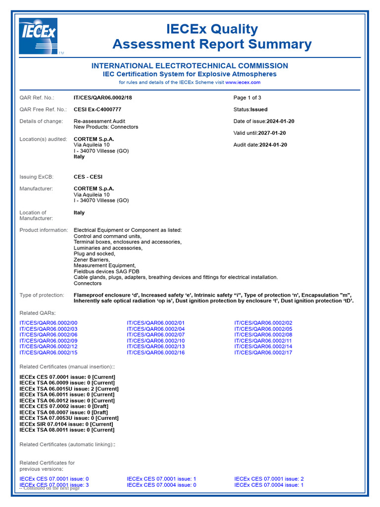 IECEx Quality Assessment Report Cortem | PDF | Electricity ...