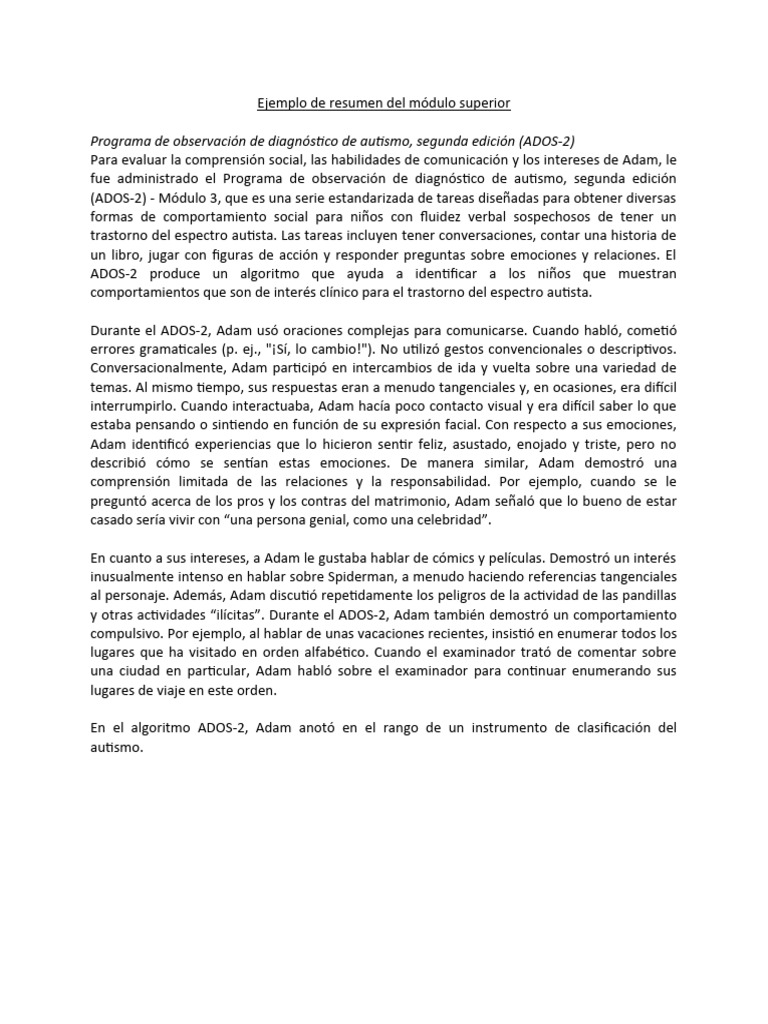 ADOS-2 Summary Examples - TraducciÃ N en Espaã Ol | PDF | Espectro ...