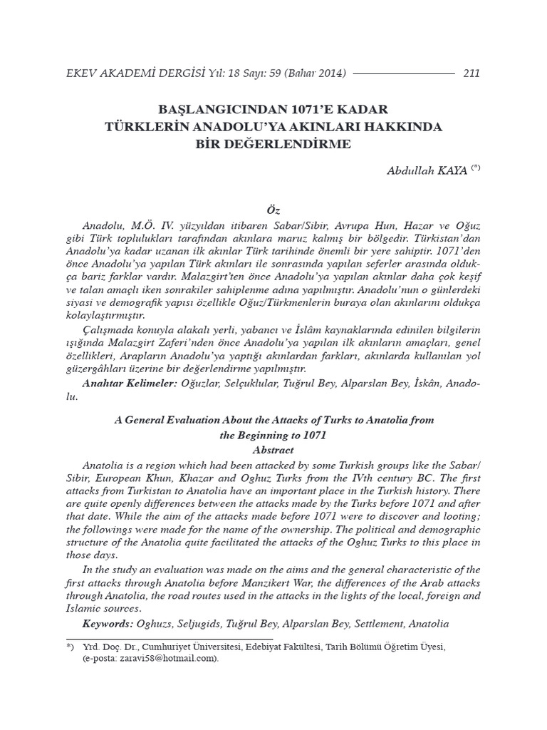Ba - Langicindan 1071 - e Kadar T - Rkler - N Anadolu - Ya Akinlari Hakkinda B - R de - Erlend ...