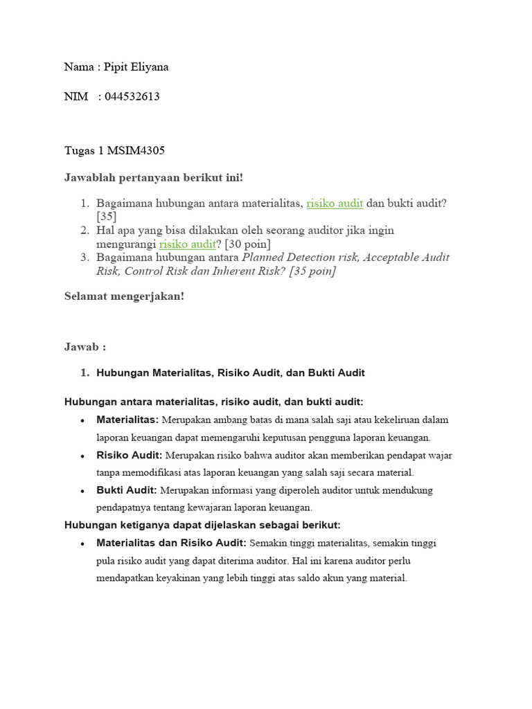Tugas 1 MSIM4305 - Kamarudin - Manajemen Resiko Dan Audit Informasi | PDF Tugas 1 MSIM4305 - Kamarudin - Manajemen Resiko Dan Audit Informasi | PDF