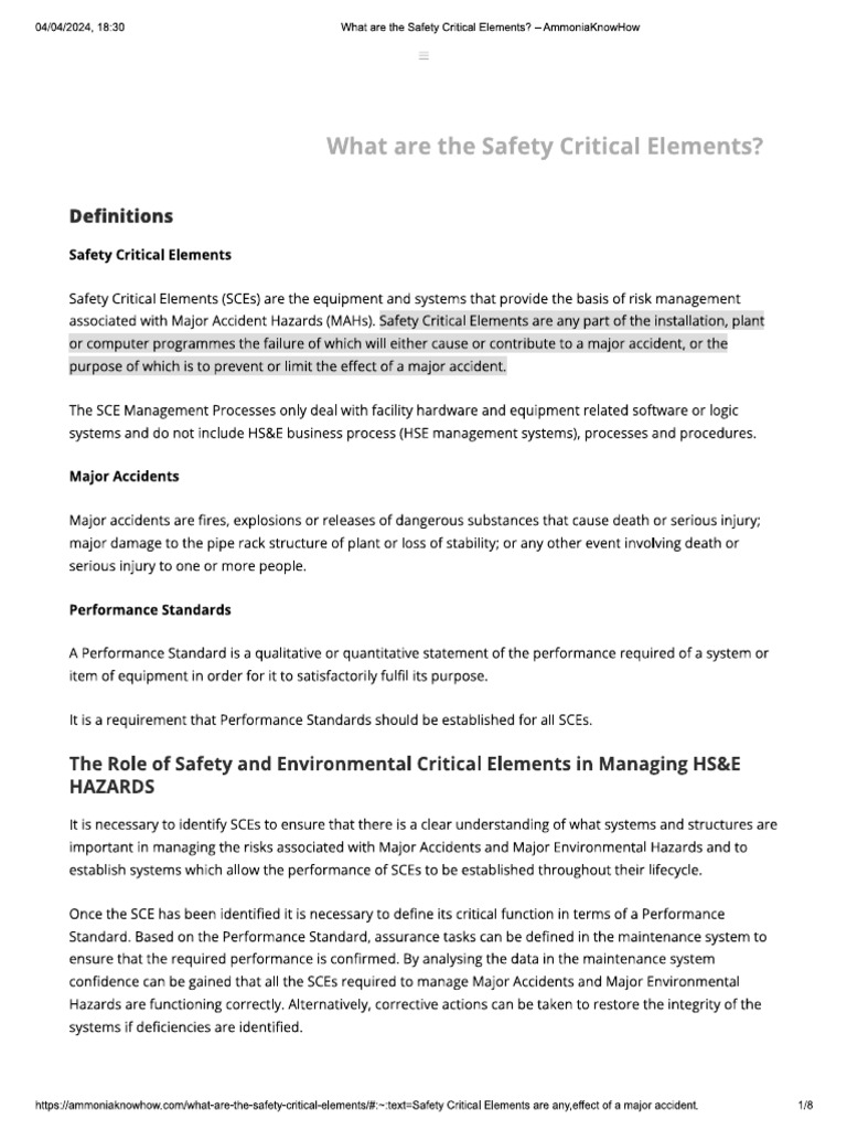 Safety Critical Elements | PDF