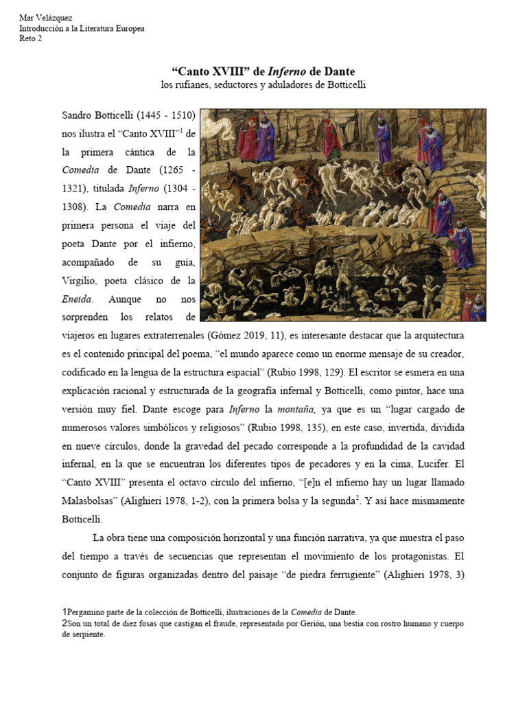 Botticelli y el Canto XVIII de Dante | PDF | Divina Comedia | Dante ...
